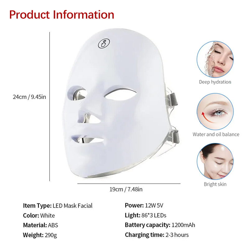 iLead Wireless 7-Color LED Facial Mask for Skin Rejuvenation and Acne ...